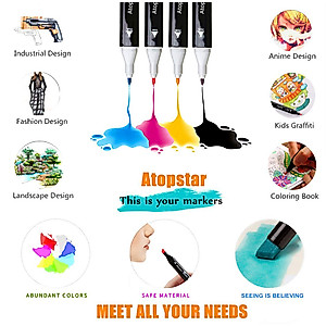 ATOPSTAR 80 Colors Alcohol Markers Artist Drawing Art Markers for Kids Dual Tip Markers for Adult Coloring Painting Supplies Perfect for Kids Boys Girls Students Adult(80 Black Shell)