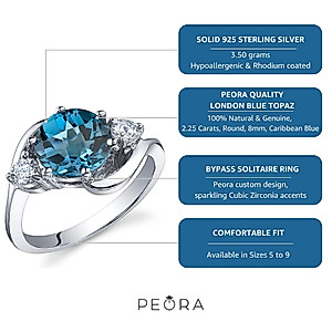 PEORA 3 Stone Design 2.25 carats London Blue Topaz Ring in Sterling Silver Size 6