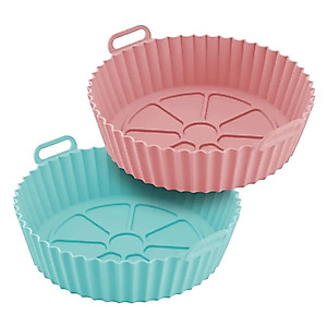 4Pack Air Fryer Silicone Liners Pot for 3 to 5 QT Silicone Basket Disponsable Oven Liner Accessories Reusable Replacement of Flamable Parchment Paper Brown Blue Gray Pink