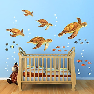 DECOWALL WL2-2011 Sea Turtles Wall Stickers Wall Decals Peel and Stick Removable Wall Stickers for Kids Nursery Bedroom Living Room décor