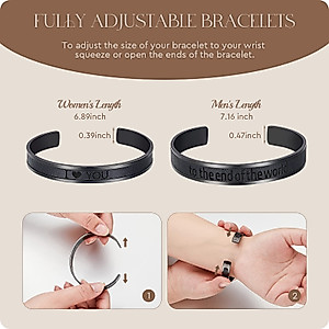 AW BRIDAL Anniversary Wedding Gifts for Couple Bridal Shower Gifts, Couples Bracelets Stainless Steel & Leather Bangle Bracelets for Women&Men Matching Bracelets for Couples, Black