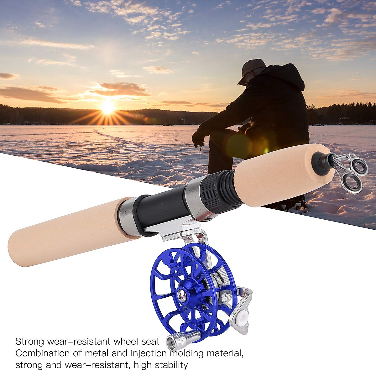 Diydeg Telescopic Fishing Pole, Firm Reel Base Portable Ice Fishing Rods Lightweight Mini Pocket for Sea Saltwater Freshwater for Ice Fly Fishing for Festivals Gift(Blue)