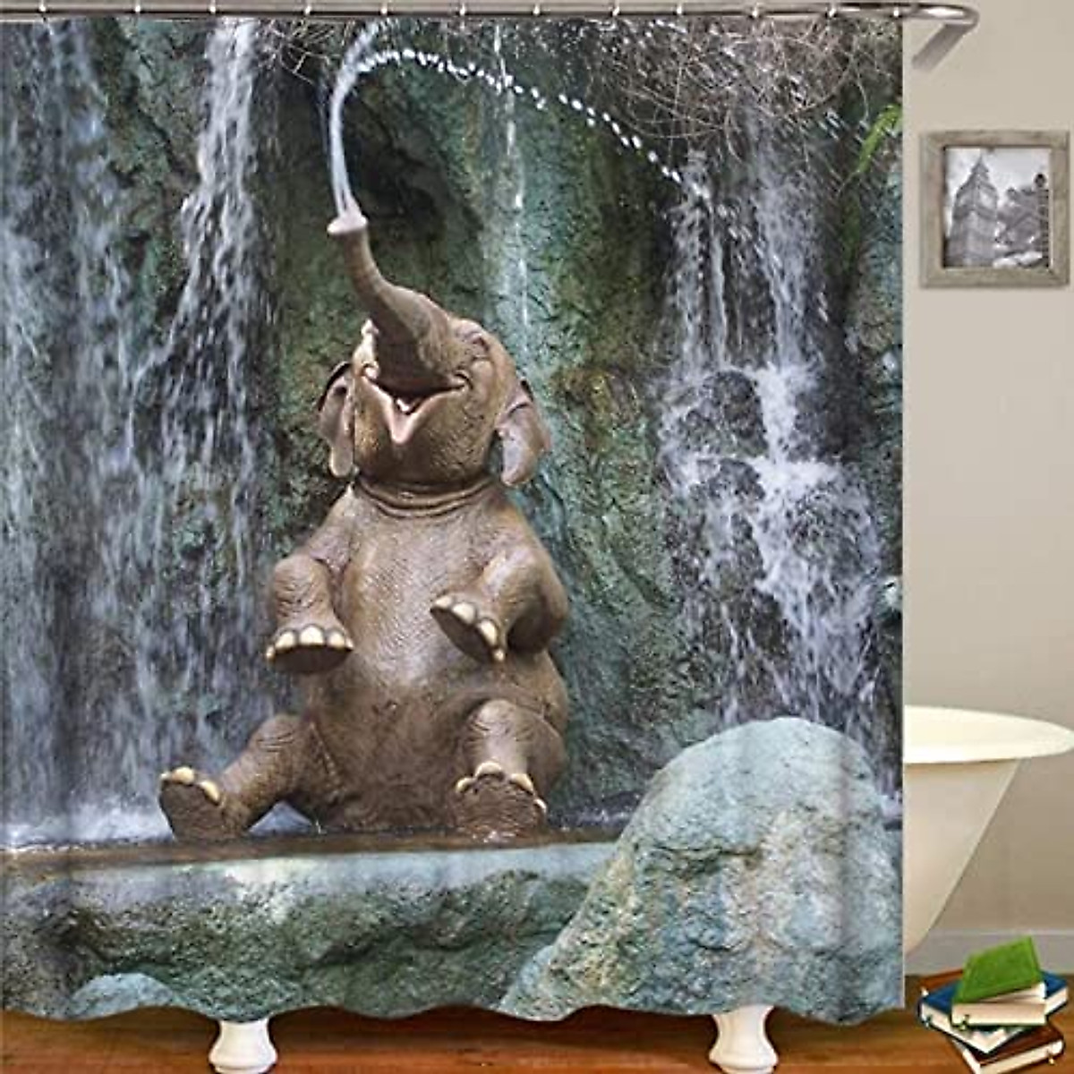 Elephant 4-Piece Set Shower Curtains Waterproof, Animal 3D Shower Curtain Set, with Non-Slip Rug, Toilet Lid Cover and Bath Mat, for Bathroom Decoration with 12 Hooks-65'' X 72''