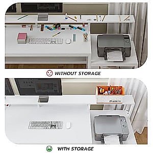 SEDETA L Shaped Gaming Desk, 66" Home Office Desk with File Drawer & Power Outlet, Gaming Desk with Led Lights, Corner Computer Desk with Monitor Shelf, Printer Storage Shelves, Two Person Desk, White
