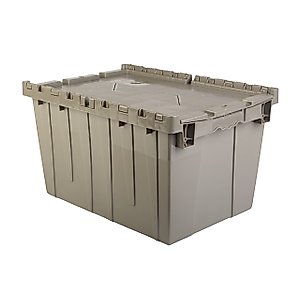 Hudson Exchange 21.9 x 15.2 x 12.8” (1 Pack) Storage Tote Distribution Container with Hinged Attached Lid, Gray/Brown