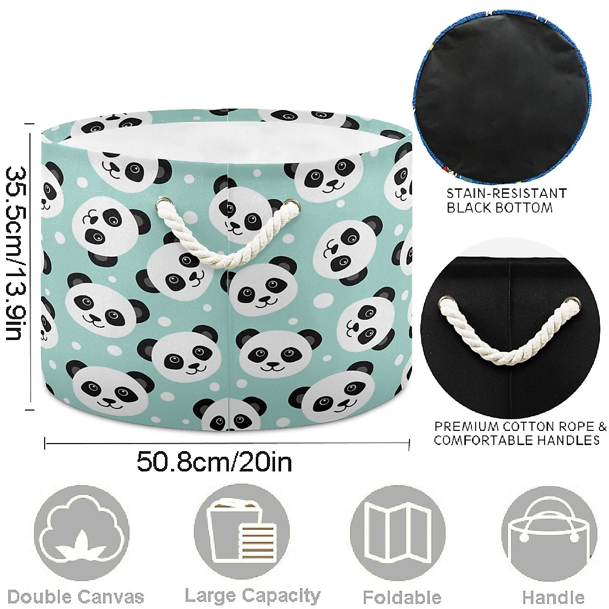 visesunny Storage Basket Cute Panda Face Animal Nursery Hamper Canvas Fabric Toy Storage Organizer Bin Storage Box Laundry Basket for Kid Rooms,Playroom,Shelves,Toy Basket