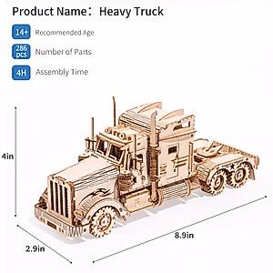 rowood Model Car Kit to Build,3D Wooden Puzzle, Scale Mechanical Vehicle Model Building Kits, Best Toys Gift for Adults & Teens - Heavy Truck