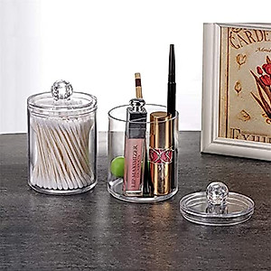 CNYEJQJC Qtip Holder Dispenser, Clear Plastic Apothecary Jars Cotton Swab Dispenser Bathroom Canister Storage Vanity Makeup Organizerwith Lids for Cotton Ball, Cotton Swab, Cotton Round Pads, Floss