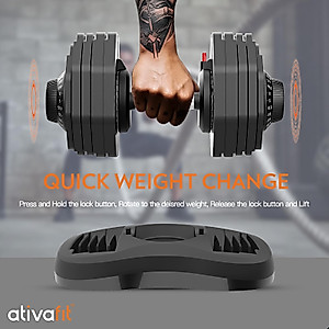 ATIVAFIT Adjustable Dumbbell Set 88 LBS Pair Dumbbell Free Weights Dumbbell Multiweight Options for Men Women Full Body Workout Fitness Home Gym (88 LBS Single)
