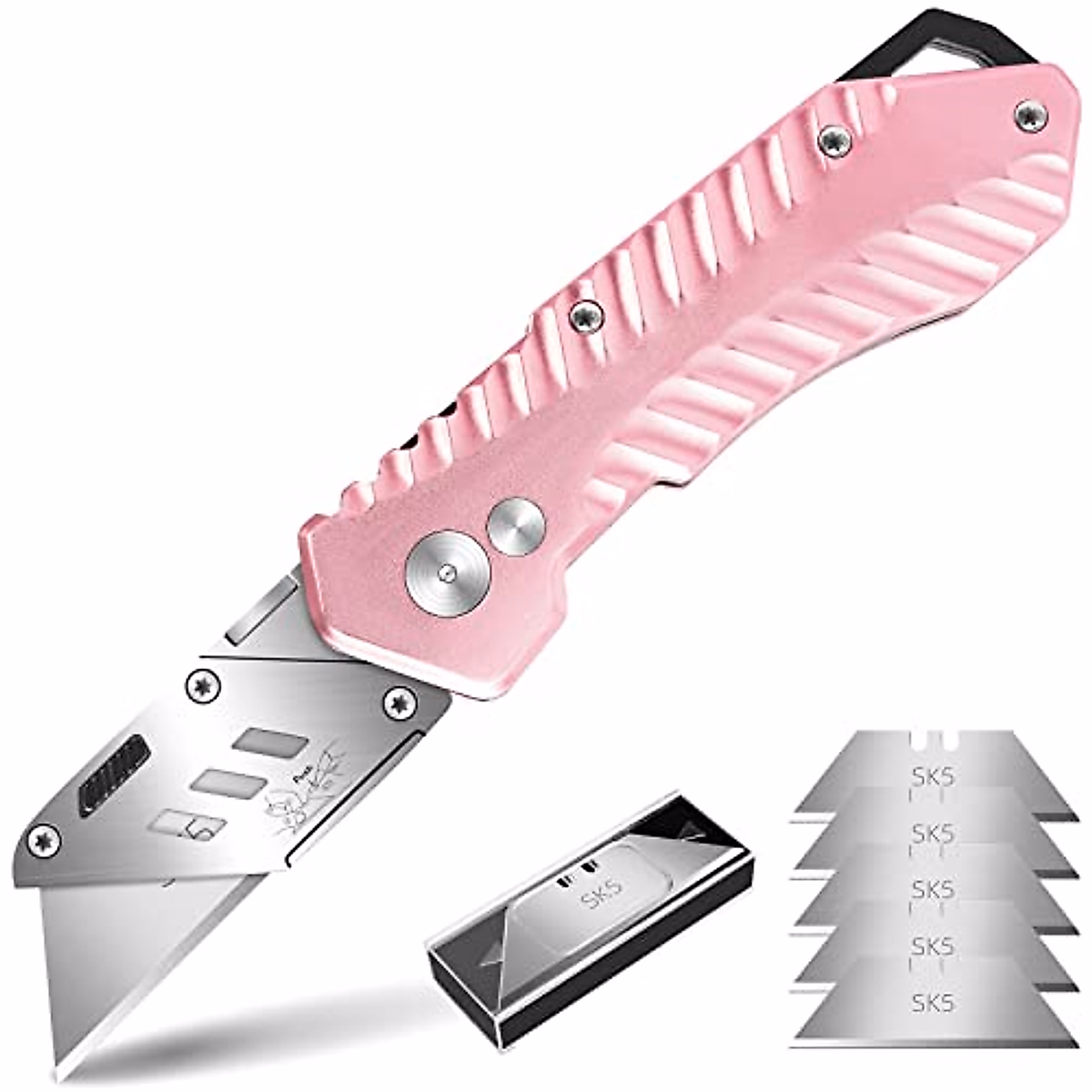 DIYSELF 1 Pack Razor Knife, Folding Utility Knife with Extra 5 Blades, Sharp Box Cutter Knife, Razor Blades Utility Knife for Home, Box Opener for Carton, Box Knife for Paper, Boxcutter for Cardboard