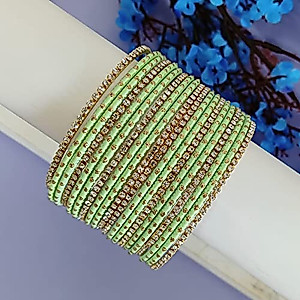 Efulgenz Indian Bangles for Women Indian Traditional Bangles Indian Bangle Set Rhinestone CZ Plain Metal Bracelet Bangle Jewelry for Women