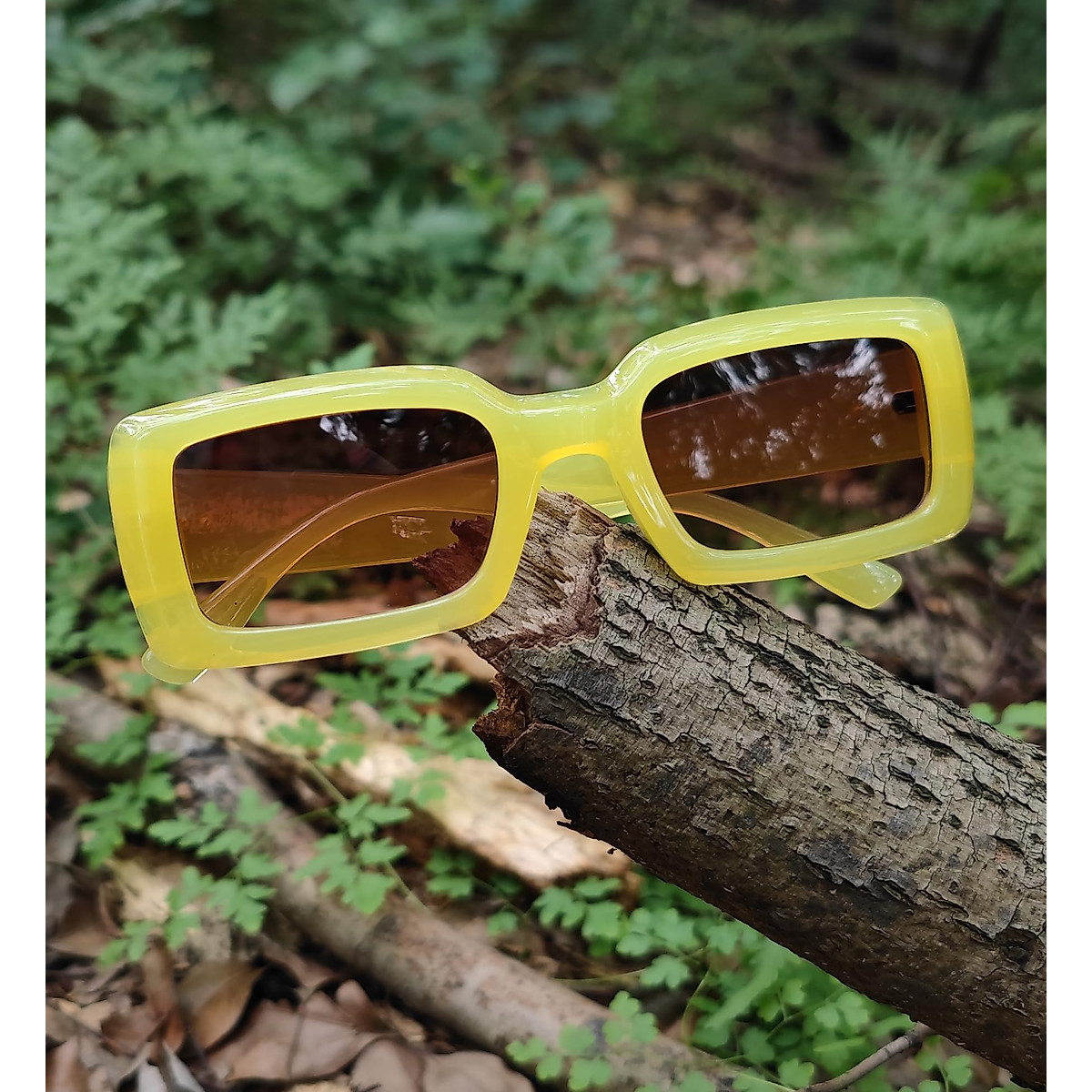 Mriendao Yellow Sunglasses for Women Men, Retro 90s Rectangle Sun Glasses Shades, Fashion Yellow Accessories