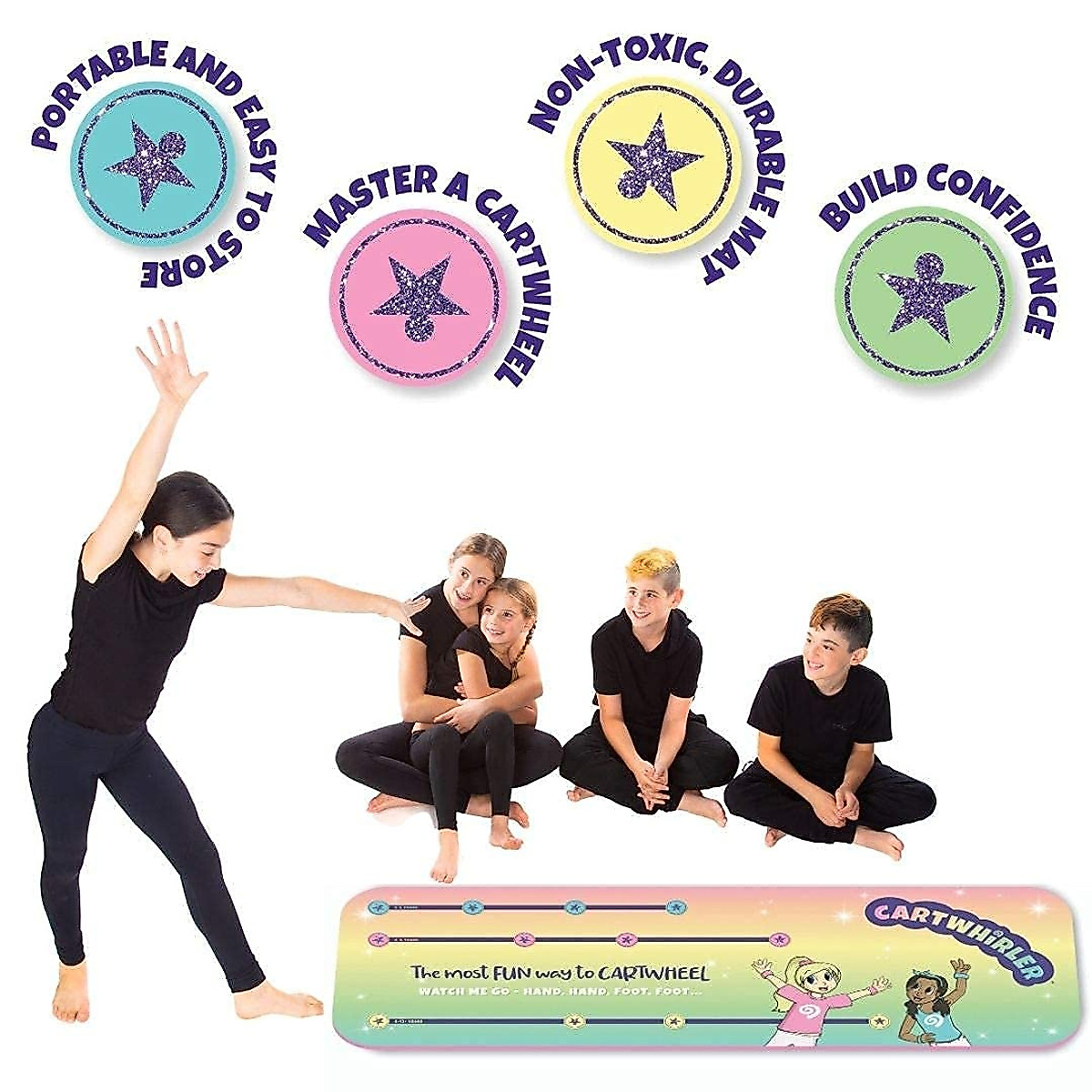 CARTWHIRLER Cartwheel Training Mats - At Home Gymnastics Mat, Toy Mats for All Kids, Yoga, Dance, And Play Mat, For Ages 4-12+, 2ft x 6ft