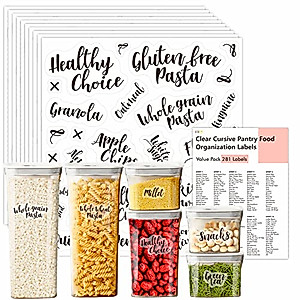 Hebayy 281 PCS Clear Cursive Pantry Labels Set Water Resistant with Customizable Stickers for Food Containers, Jars