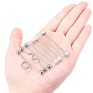 Dyknasz Glow in The Dark Industrial Barbell 16G Surgical Steel Industrial Piercing Jewelry for Women Men Cartilage Earring Helix Rings 1 1/2 Inch 38mm Silver-Tone, 8 Pieces