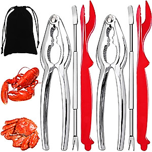 Artcom 7 Piece Seafood Tools Set - 2 Crab Crackers, 2 Lobster Shellers, 2 Crab Forks, 1 Storage Bag