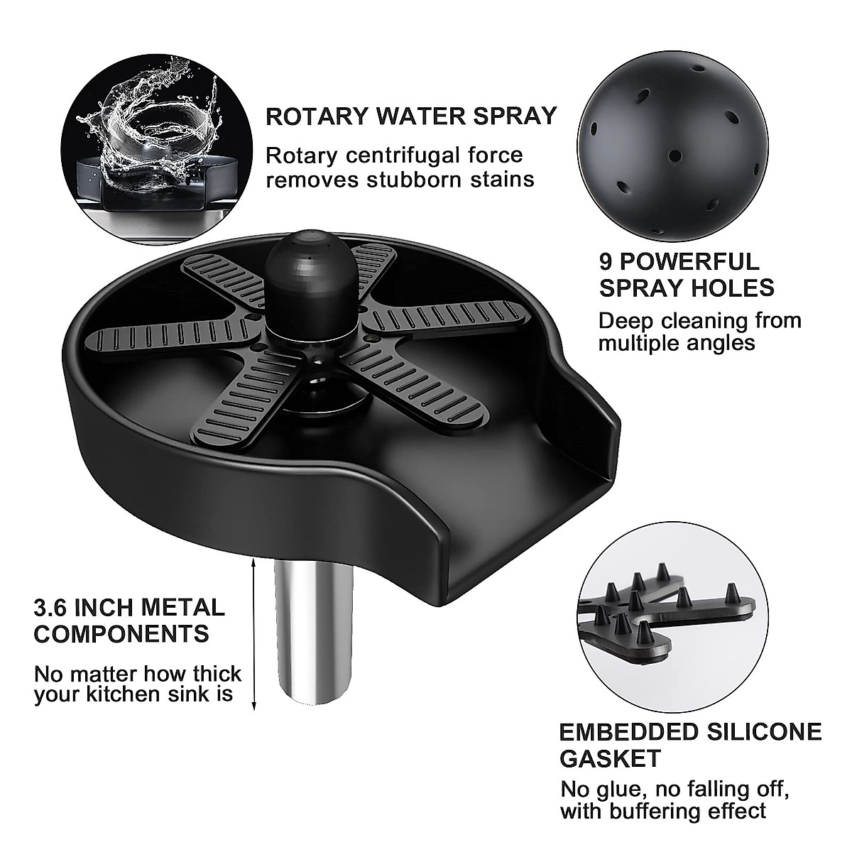 Glass Rinser Cup Bottle Washer Cleaner for Kitchen Sinks, Kitchen Sink Accessories Attachment Stainless Steel Brush Black