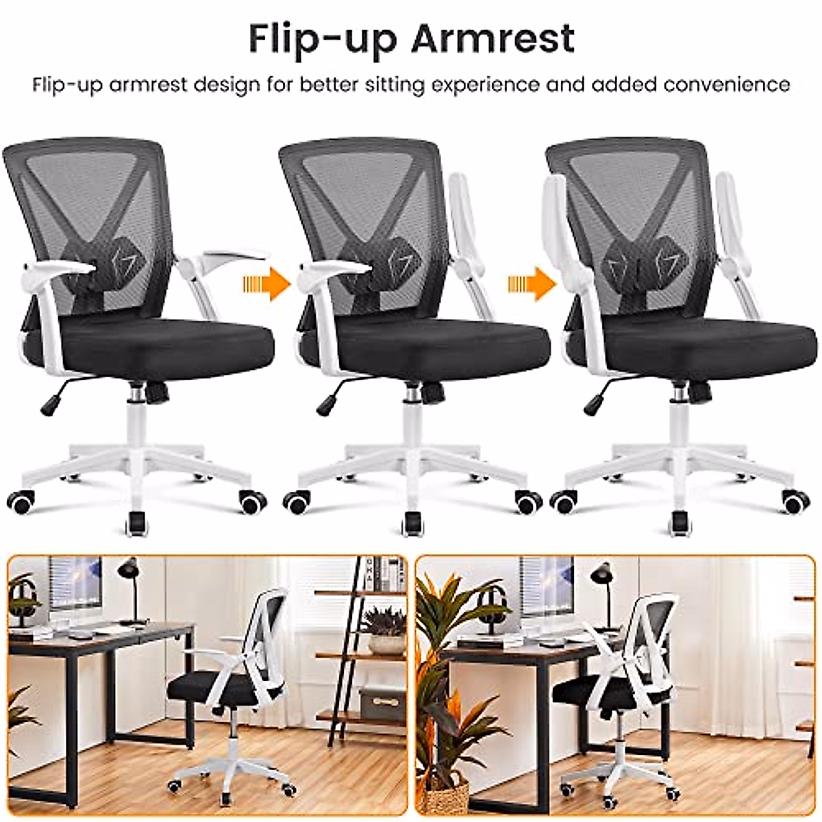 Topeakmart Office Chair Ergonomic Desk Chair with Adjustable Lumbar Support, Mid Back Mesh Computer Chair with Flip-up Armrests Task Chairs, Executive Chair for Home Office, White