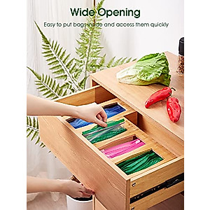 Kootek Ziplock Bag Organizer, 4 Pack Bamboo Food Storage Bag Holders Baggie Organizers Boxes for Kitchen Drawer Suitable for Gallon, Quart, Sandwich, Snack and Variety Size Bags