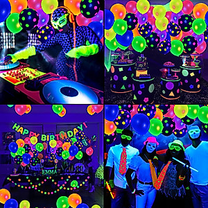 90 Pieces Neon Balloons, 12” UV Polka Dot Blacklight Balloons Glow in the Dark Luminous Helium Latex Balloon for Birthday, Wedding, Neon Party, Glow Party Decorations Supplies