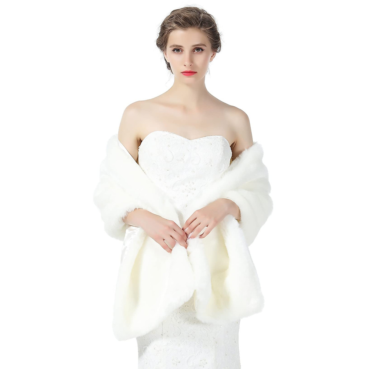 Faux fur Shawl Wrap for Wedding Women Shrug Bridal Stole Winter Cover Up Bridesmaids Cape