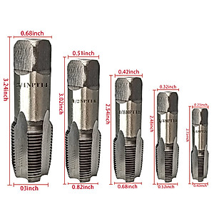 NPT Thread Forming Taps - 5 Pieces 1/8", 1/4", 3/8", 1/2", 3/4" Pipe Taps Set with Storage Box Drill Bits for Cleaning or Re-thread Damaged or Jam Pipe Threads, High-speed Steel Material