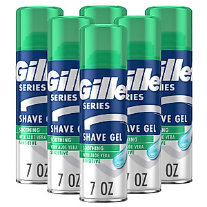Gillette Series 3X Sensitive Shave Gel, 6 Count, 7oz Each, Hydrates, Protects and Soothes Sensitive Skin, 7 Ounce (Pack of 6)