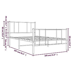vidaXL Sturdy Steel Single Bed Frame with Headboard & Footboard - White - Metal Slats for Breathability - Convenient Under-Bed Storage Space - 81.5" x 41.3" x 35.4"
