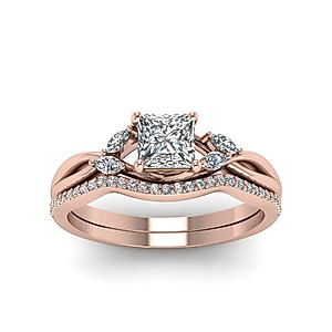 SISGEM 10K 14K 18K Solid Gold Twisted Engagement Rings Set for Women, Emerald/Princess/Oval/Marquise/Round Cut Moissanite Rings Wedding Engagement Anniversary Promise Set Bands with Engraved Name (Princess-Cut)