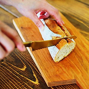 Elesinsoz 6 Inch Serrated Small Short Blade Gold Bread Knife for Homemade Bread Slicing Cutting Carving Cake Cutter Dinner Steak Knives Non Stick with Ergonomic Handle