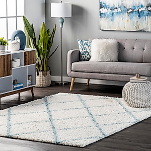 nuLOOM Tess Moroccan Shag Area Rug - 5x8 Shag Area Rug Modern/Contemporary Blue/Ivory Rugs for Living Room Bedroom Dining Room Nursery