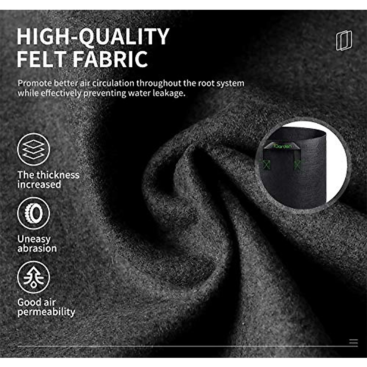 iGarden Grow Bags Tall, 10 Gallon Grow Pots 6 Pack with Handles, Heavy Duty 320G Thickened Nonwoven Fabric Plant Bag for Vegetables