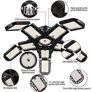wangdahua LED Garage Light Ceiling 160W Deformable Ceiling Light Fixture,6500K Adjustable 5,5,1 Multi-Position Panels,18000LM LED Shop Lights for Garage,E26,Warehouse Workshop Basement 1 Packs