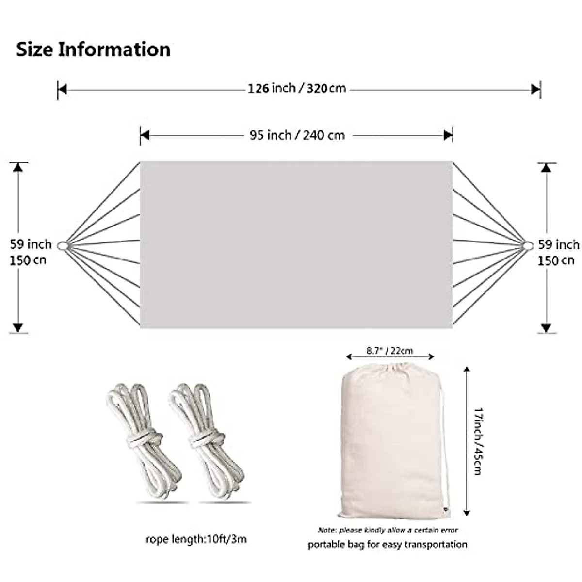 Handmade Boho Large Brazilian Fringed Macramé Double Deluxe Hammock Swing Bed with Carry Bag for Bedroom,Yard,Beach,Patio,Indoor,Outdoor & Wedding Party Decor, 95" Lx 62" W (White)