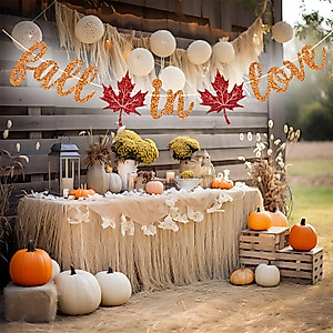Jenrtvis Fall in Love Banner, Thanksgiving Autumn Theme Wedding Banner, Fall Season Bridal Shower Party Decoration Supplies, Fall Theme Bachelorette Party Decoration Orange & Red Glitter