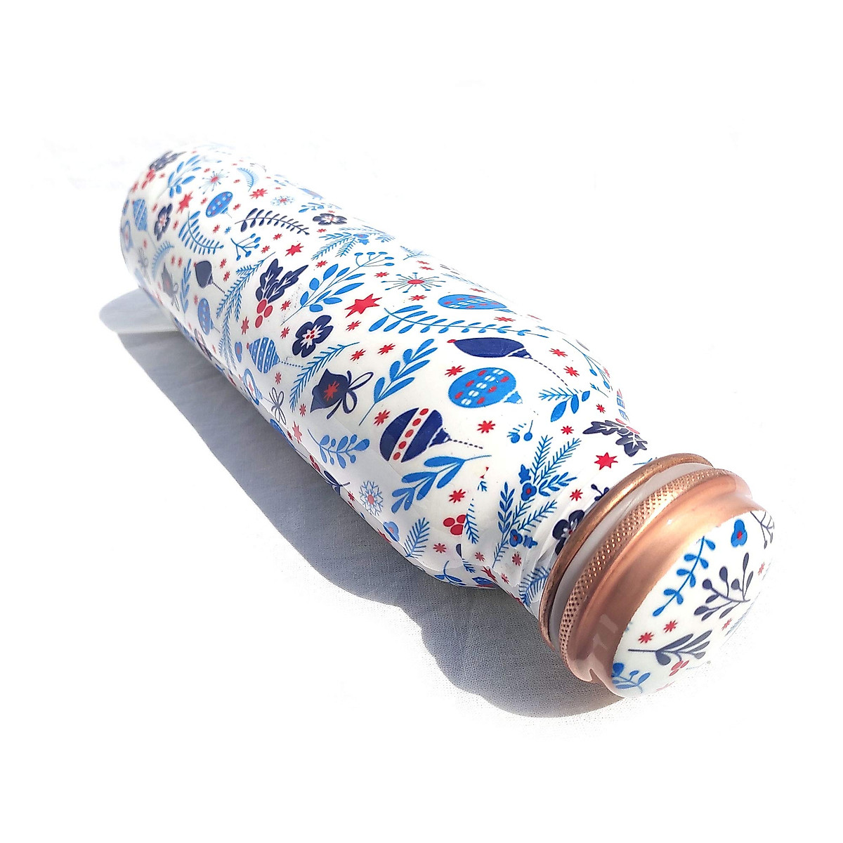 PRURA Pure Printed Copper Water Bottle - Leak Proof Ayurvedic Drinkware Copper Vessel for Sports, Gym, Outdoors, Yoga, Health Benefits (30 oz)