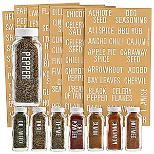 Talented Kitchen 134 Kitchen Spice Jar Labels Preprinted, Minimalist Bold All Caps White Letters and Numbers for Spice Rack, Kitchen Cabinet and Pantry Organization