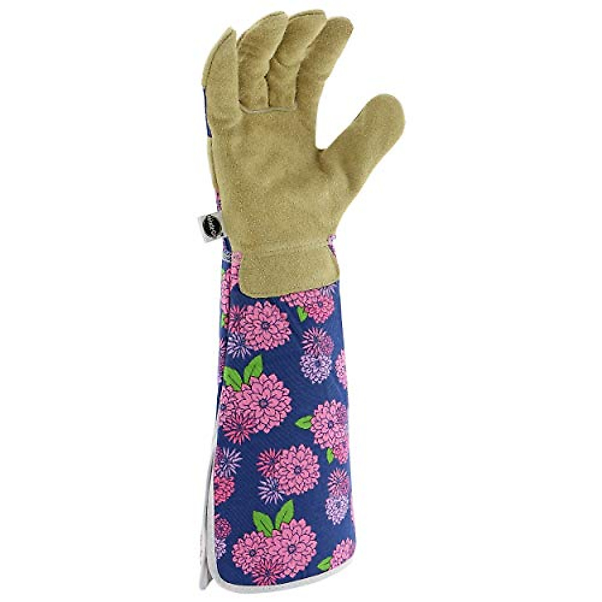 Miracle Gro MG23247/WSM Split Cowhide Garden Gloves – Floral, Medium-Large, Women’s Rose Pruning Gloves with Extended Foam Cuffs