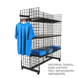 Only Hangers Gridwall Panel Display Fixture with Gondola Base - Black Grid Gondola Unit with Casters