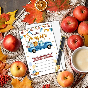 Fall Birthday Invitations, 1st Pumpkin Truck Birthday Party Invitation Card, Autumn Harvest Fill-in Invites, Birthday Party Favors & Thanksgiving Supplies (20 Set of Invitations with Envelopes)-04
