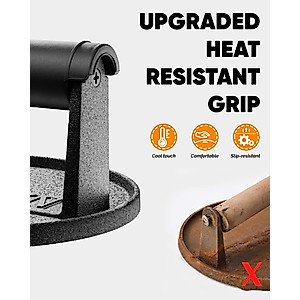 HULISEN Pre-Seasoned Cast Iron Burger Press, Heavy Duty 6” Burger Smasher for Griddle with Heat Resistant Handle, Grill Press for Hamburger, Bacon, Meat, Steak, Patty, Barbecue Grilling Tool, 2.3lb