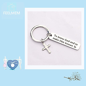 FEELMEM Religious Conversations Keychain To Know The God And Make Him Known Keychain Bible Verse Jewelry Christian Gifts (Silver)