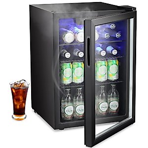 Xbeauty Beverage Refrigerator Cooler - 97CansMini Fridge Glass for Soda Beer or Wine double Glass Door Drink for Home and Bar,Adjust Temperature Freestanding Black Touch Control Panel,2.6Cu.Ft……