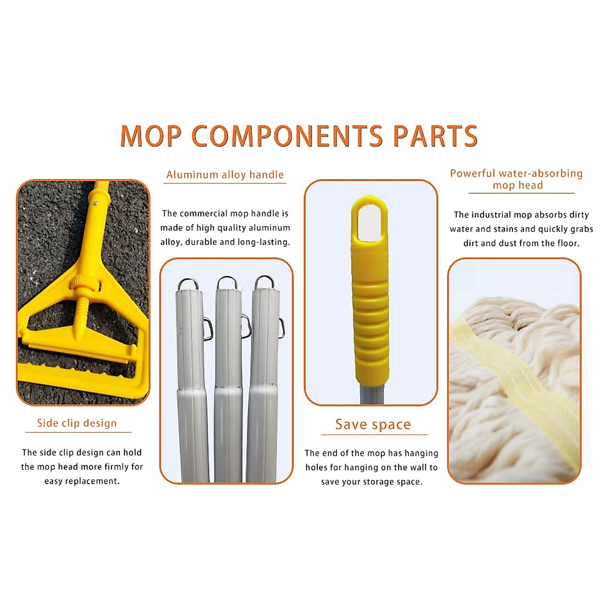 ASTP&FH Heavy Duty Commercial mop, Circular end Rope Industrial mop, Reusable Washable Floor mop, Heavy Duty mop with Additional mop Head Replacement