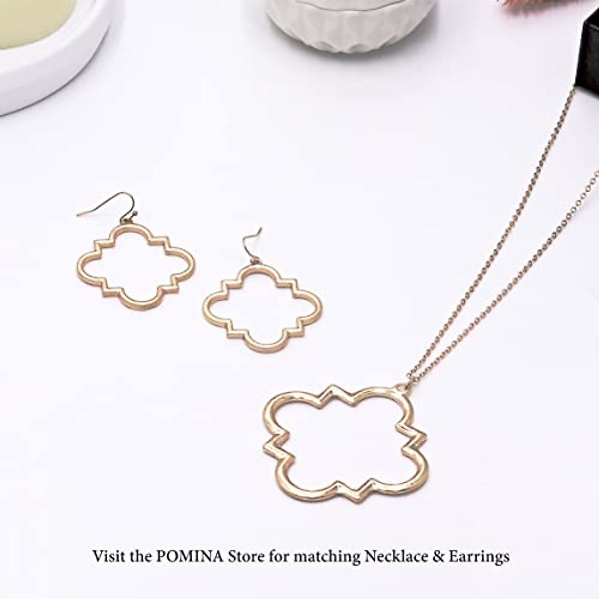 POMINA Quatrefoil Clover Gold Dangle Drop Earrings Gold Silver Two Tone Textured Trendy Fashion Earrings for Women