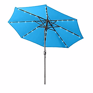Aok Garden 9 ft Patio Umbrella LED Lighted Outdoor Table Umbrella, Aluminum Pole 8 Ribs Umbrella with Tilt and Crank