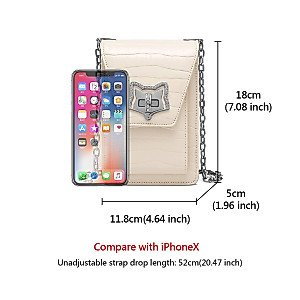 FOXLOVER Crossbody Cell Phone Purses for Women, Cow Leather Crocodile Pattern Ladies Small Shoulder Bags with Metal Chain Strap Womens Mini Wallet Purses Women's Shoulder Sling Bags (White)
