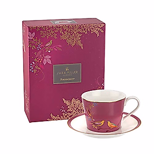 Portmeirion Sara Miller London Chelsea Teacup and Saucer, Pink | 8 Oz Cup for Drinking Tea and Coffee | Made from Fine China with Gold Detail | Handwash Only