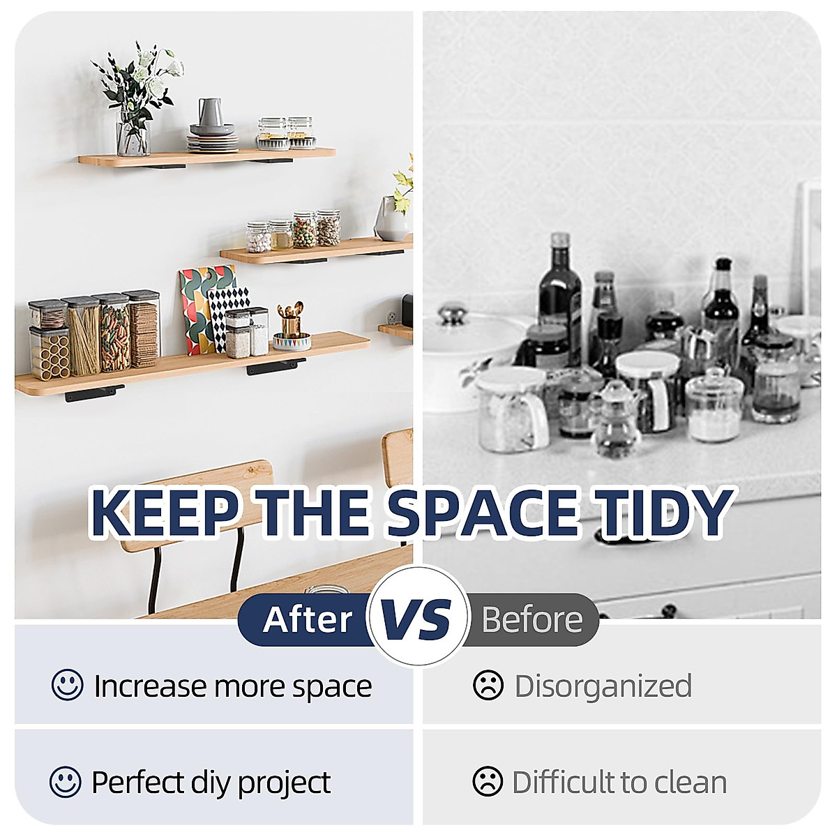 Starunder 6 Pack Floating Shelf Brackets, 6 Inch Heavy Duty Industrial Shelf Bracket, Black Metal L Brackets for Shelves Support DIY(1/5 Inch Thicked)