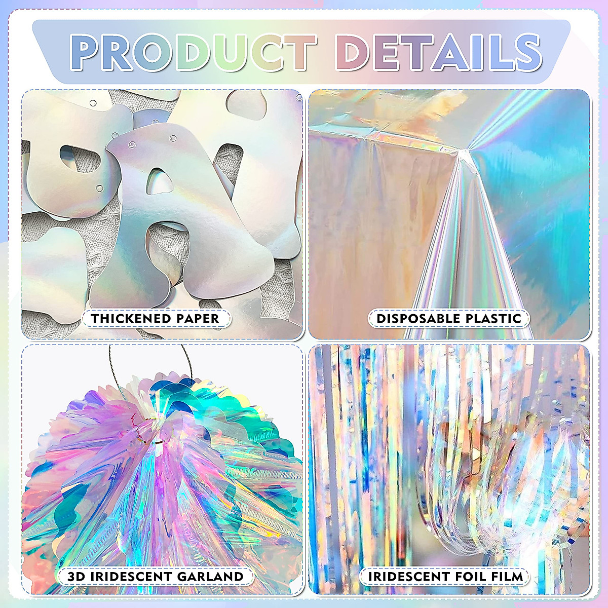 Iridescent Birthday Party Decoration Set 78Pcs, Disco Groovy 60s 70s Party Supplies Silver Party Decors include Disco Ball Banner Balloon Garland Arch Tablecloth Fringe Curtain Cake Topper Set